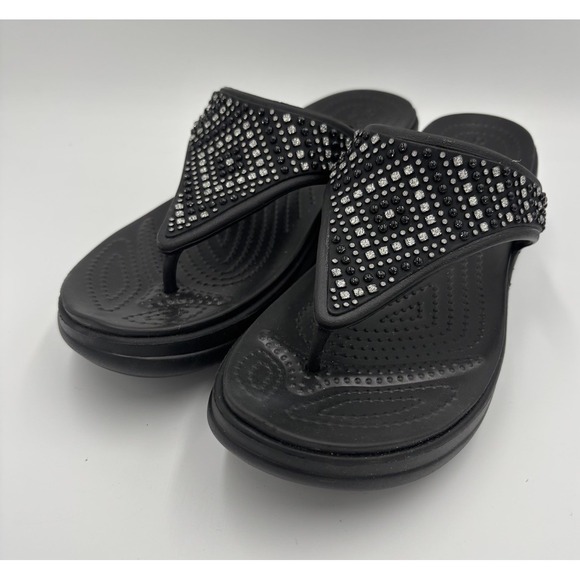 CROCS | Shoes | Crocs Sandals Monterey Shimmer Wedge Flip Flop Black ...